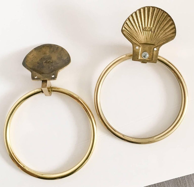 Nautical Brass Seashell Guest Towel Rings, Pair at 1stDibs