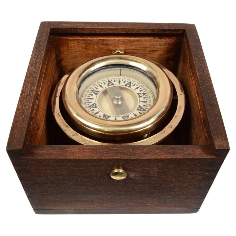 Early 1900s Small Nautical Compass Original Wooden Box Antique ...