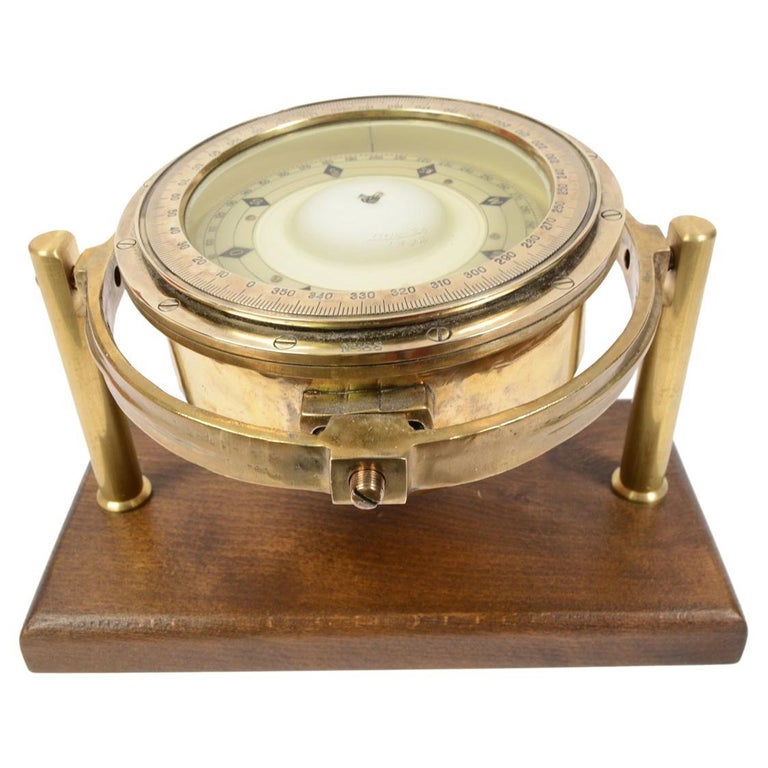 Nautical Compass of Brass and Glass Made in the Early 1900s on a Walnut ...