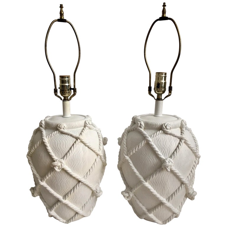 Nautical Faux Rope Ginger Jar Plaster Table Lamps at 1stDibs