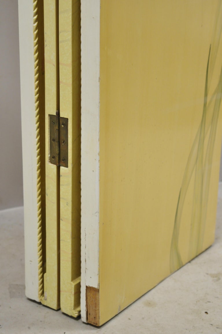 Nautical Four Panel Yellow Folding Screen Room Divider with Painted ...