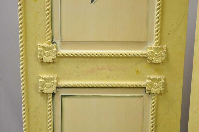 Nautical Four Panel Yellow Folding Screen Room Divider with Painted ...