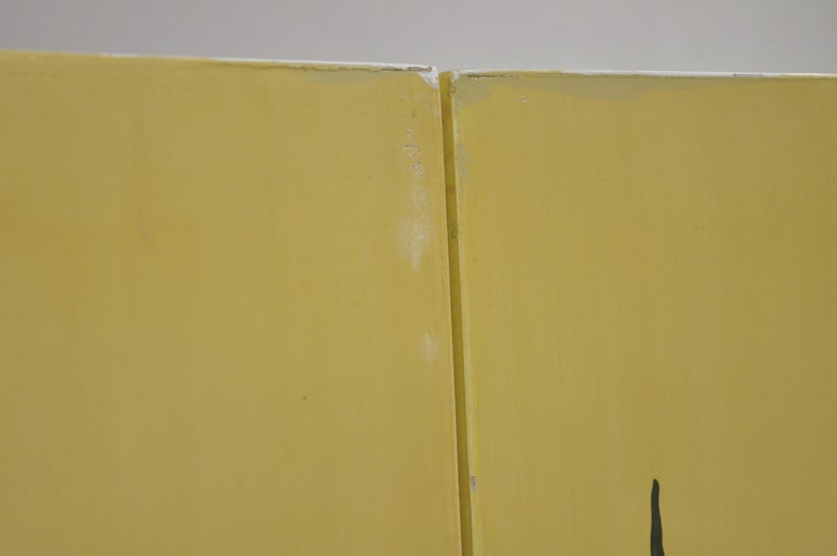 Nautical Four Panel Yellow Folding Screen Room Divider with Painted ...