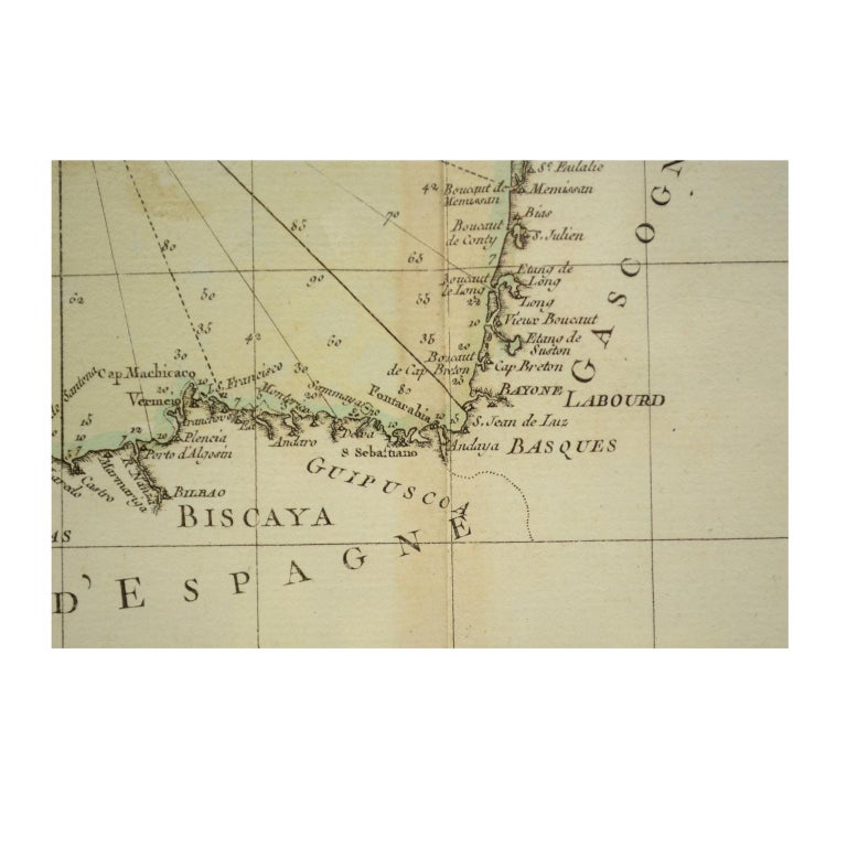 1763 Nautical Portolano Chart of Guascogna Bay from Le Petit Neptune ...