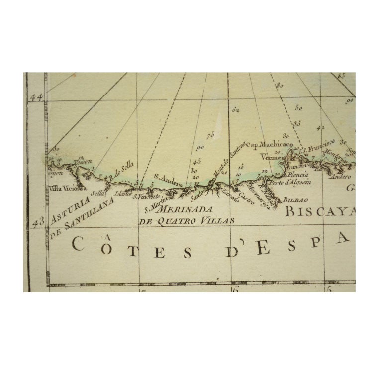 1763 Nautical Portolano Chart of Guascogna Bay from Le Petit Neptune ...