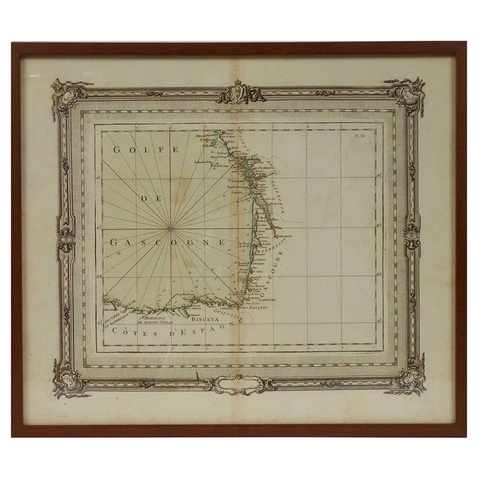 1763 Nautical Portolano Chart of Guascogna Bay from Le Petit Neptune ...