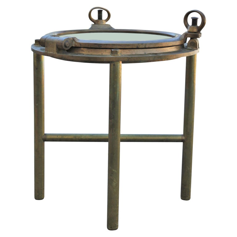 Nautical Modern Brass Heavy Round Porthole Window Side or End Table at ...