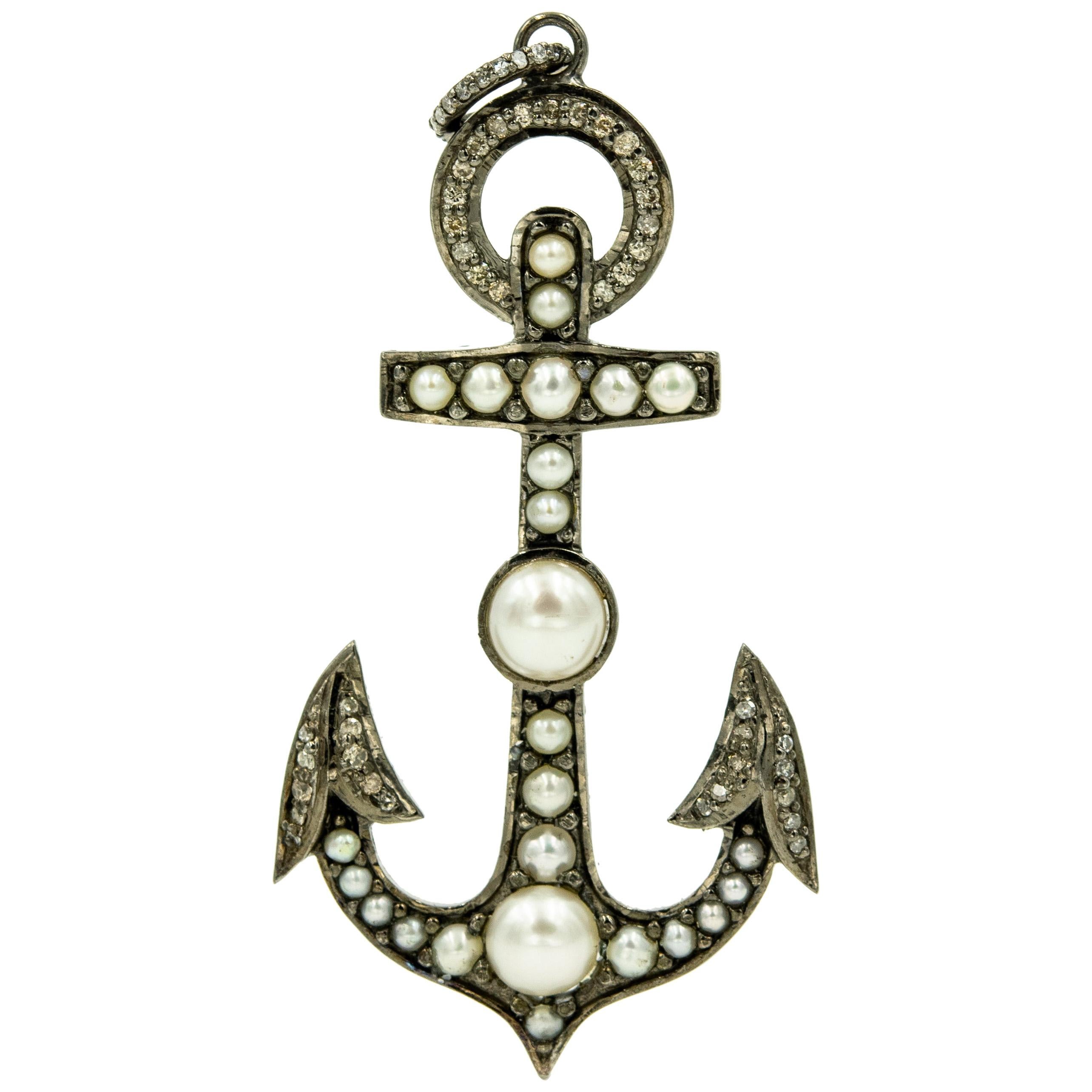 Victorian Sapphire Diamond Gold Anchor Pendant at 1stDibs