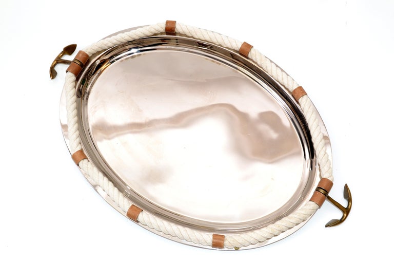 Nautical Serving Tray Inox Stainless Steel Leather Rope and Bronze ...