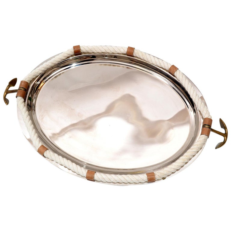 Nautical Serving Tray Inox Stainless Steel Leather Rope and Bronze ...