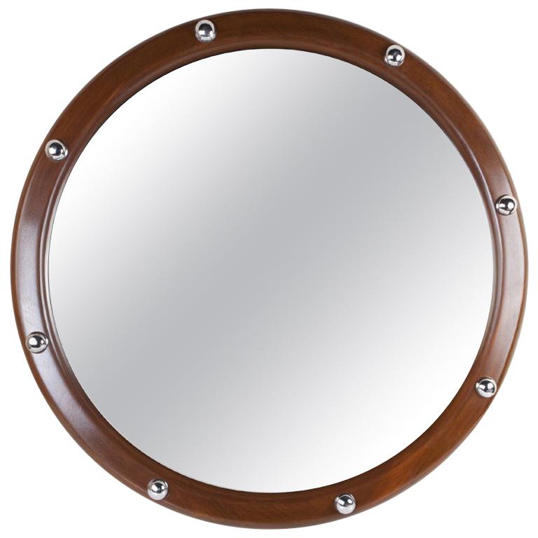 Large Teak and Chrome Ship's Stateroom Nautical Mirror at 1stDibs ...