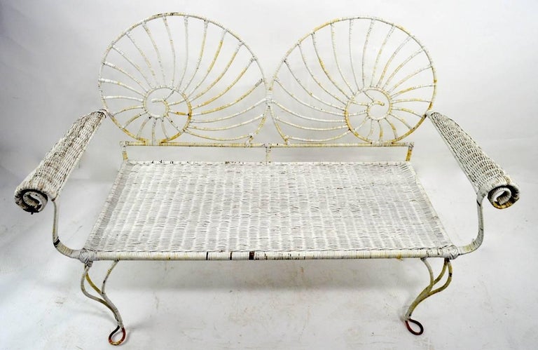 Nautilus Shell Back Wicker and Iron Garden Bench at 1stDibs | garden ...