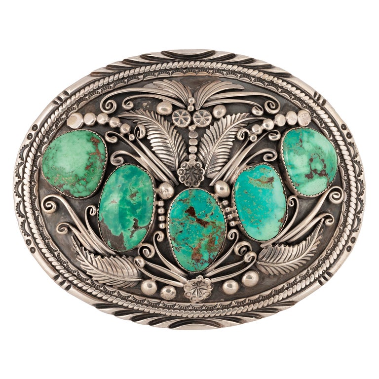 Navajo Blue Diamond Turquoise Belt Buckle by Robert Kelly For Sale at ...