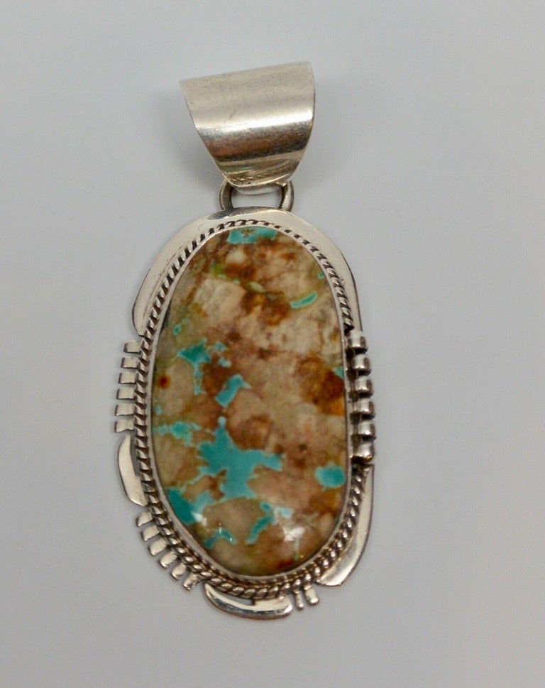 Navajo Handmade Sterling Silver Boulder Turquoise Pendant John Nelson