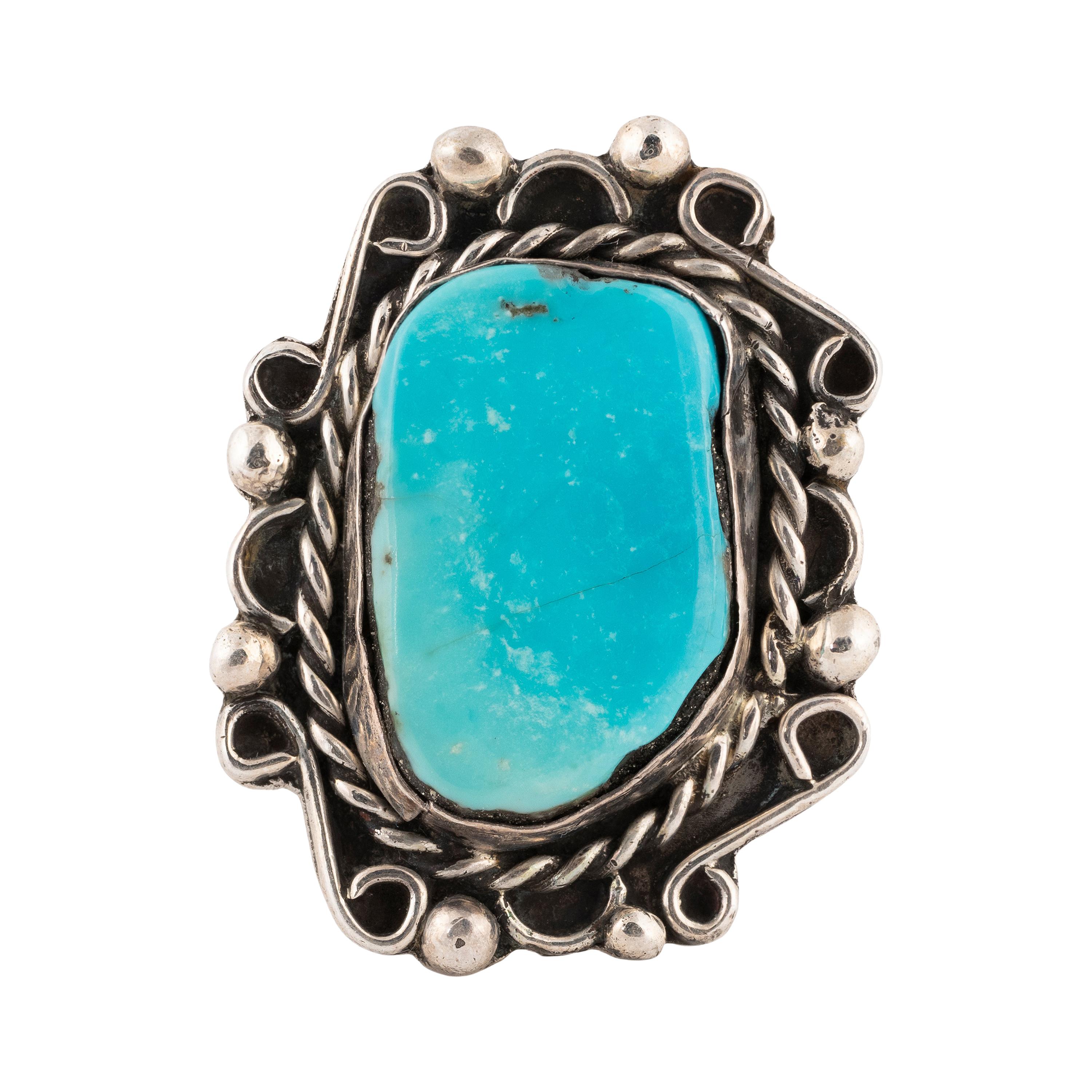 Native American Turquoise and Sterling Silver Ring, Navajo, Mid 1900s ...