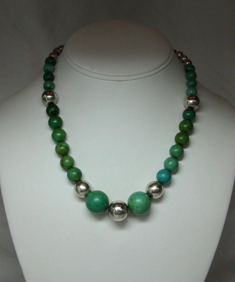 Navajo Native American Turquoise Sterling Silver Bead Necklace Vintage ...