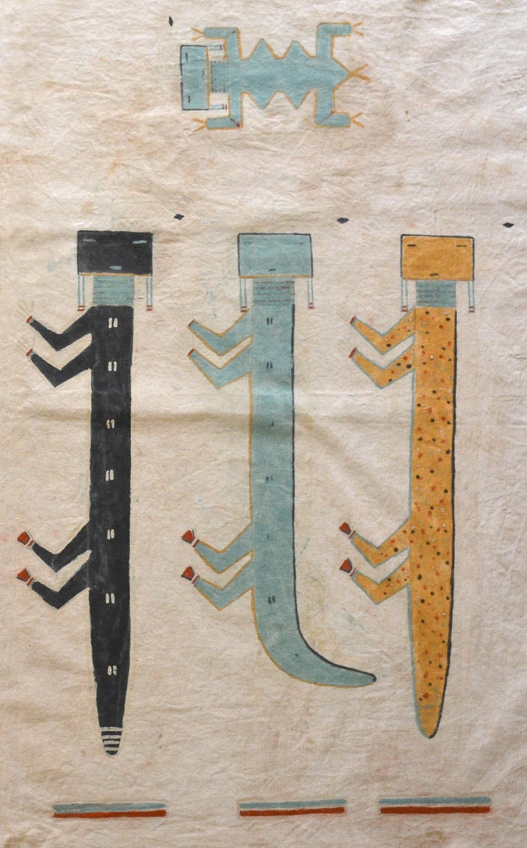 Navajo Picture Writing on Muslin, Six Weasel People with Two Lizard ...