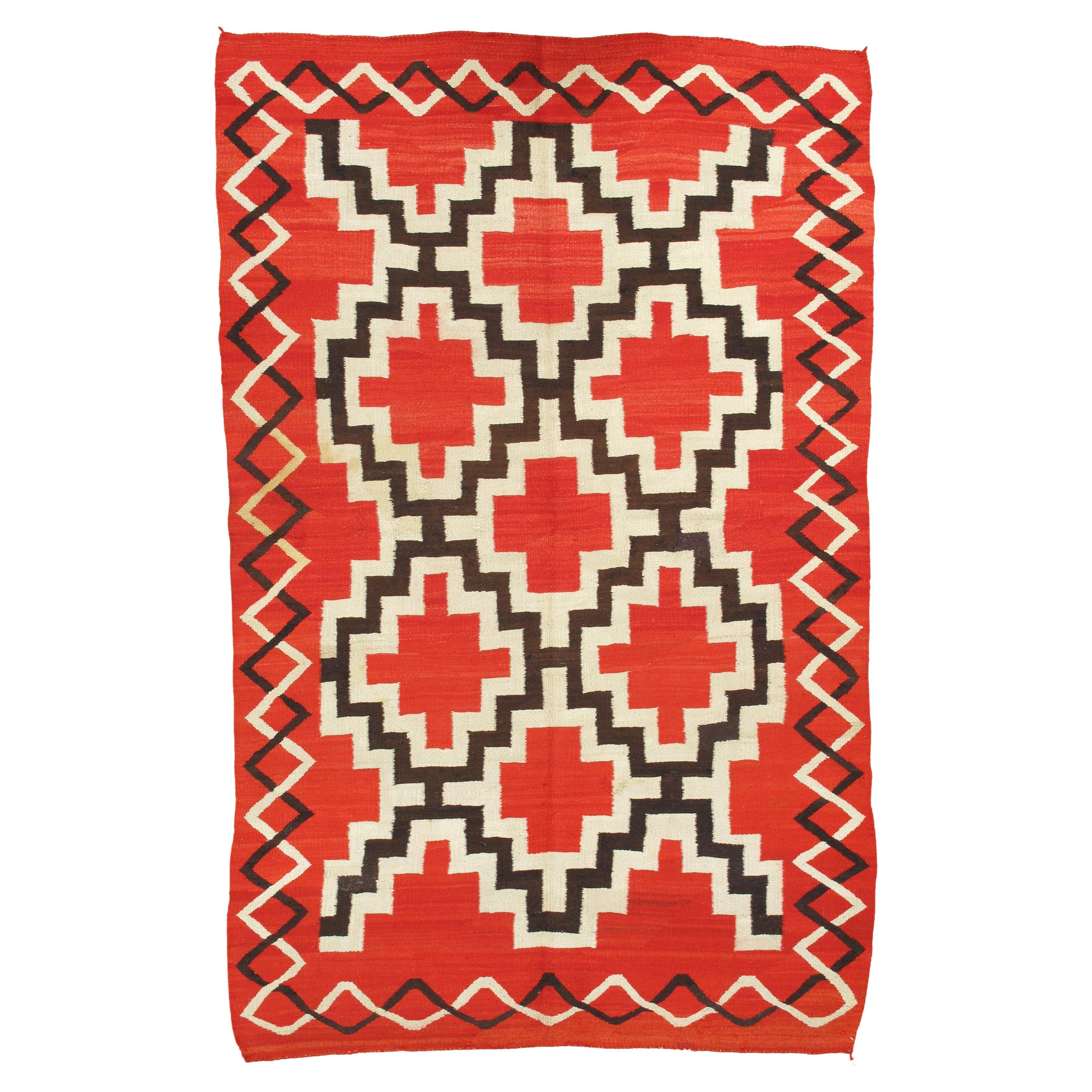 Vintage Native American Navajo Area Rug in Eye Dazzler Pattern in Red ...