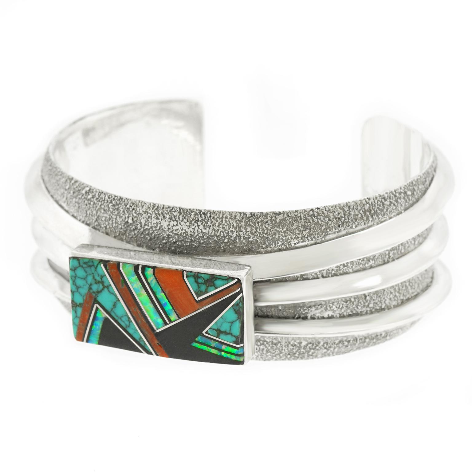 Navajo Tufa Stone Cast Cuff Bracelet with Inlay at 1stDibs | tufa stone ...