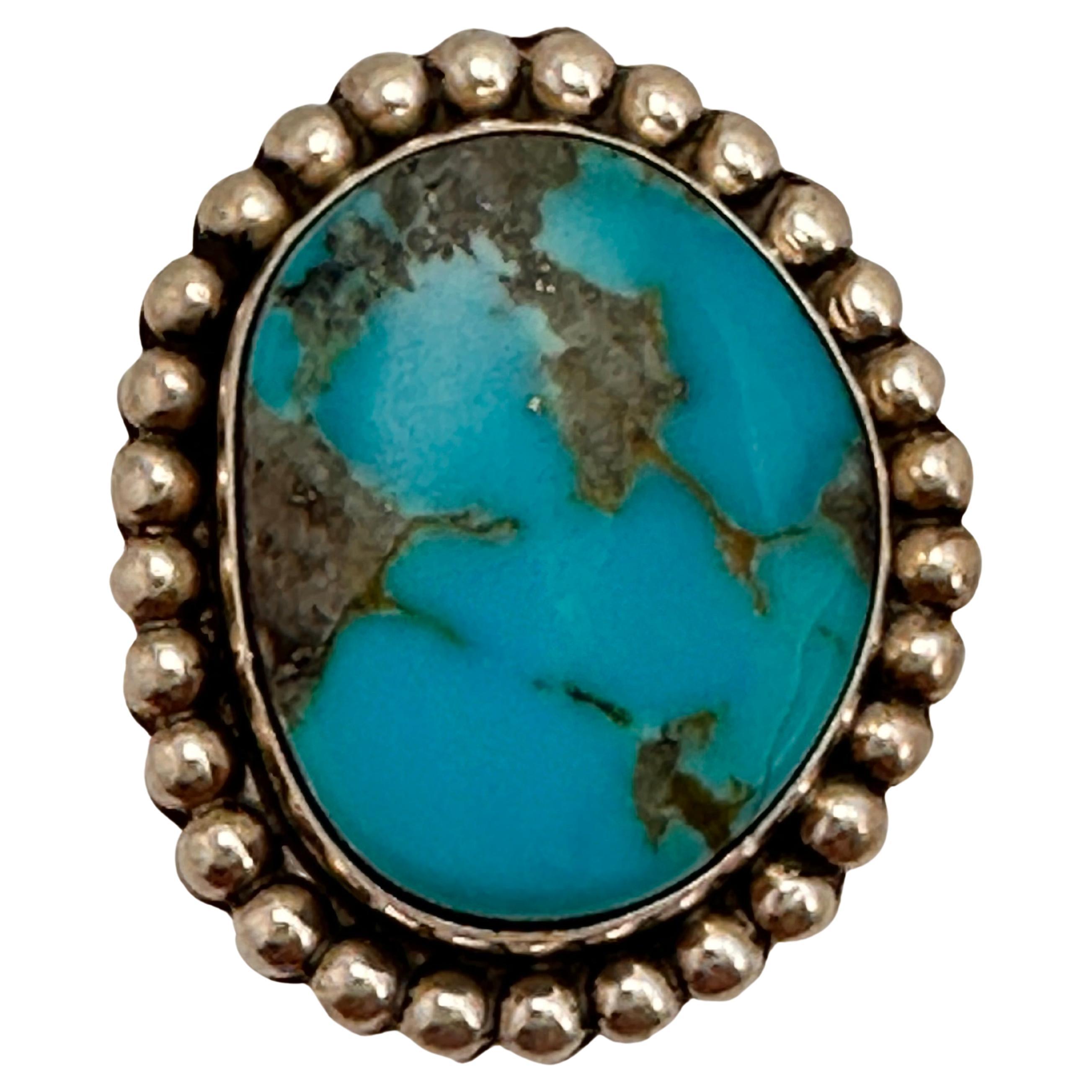 Navajo ~ Sterling Silver .925 Kingman Turquoise ~ 24mm x 28mm Oval Ring ...