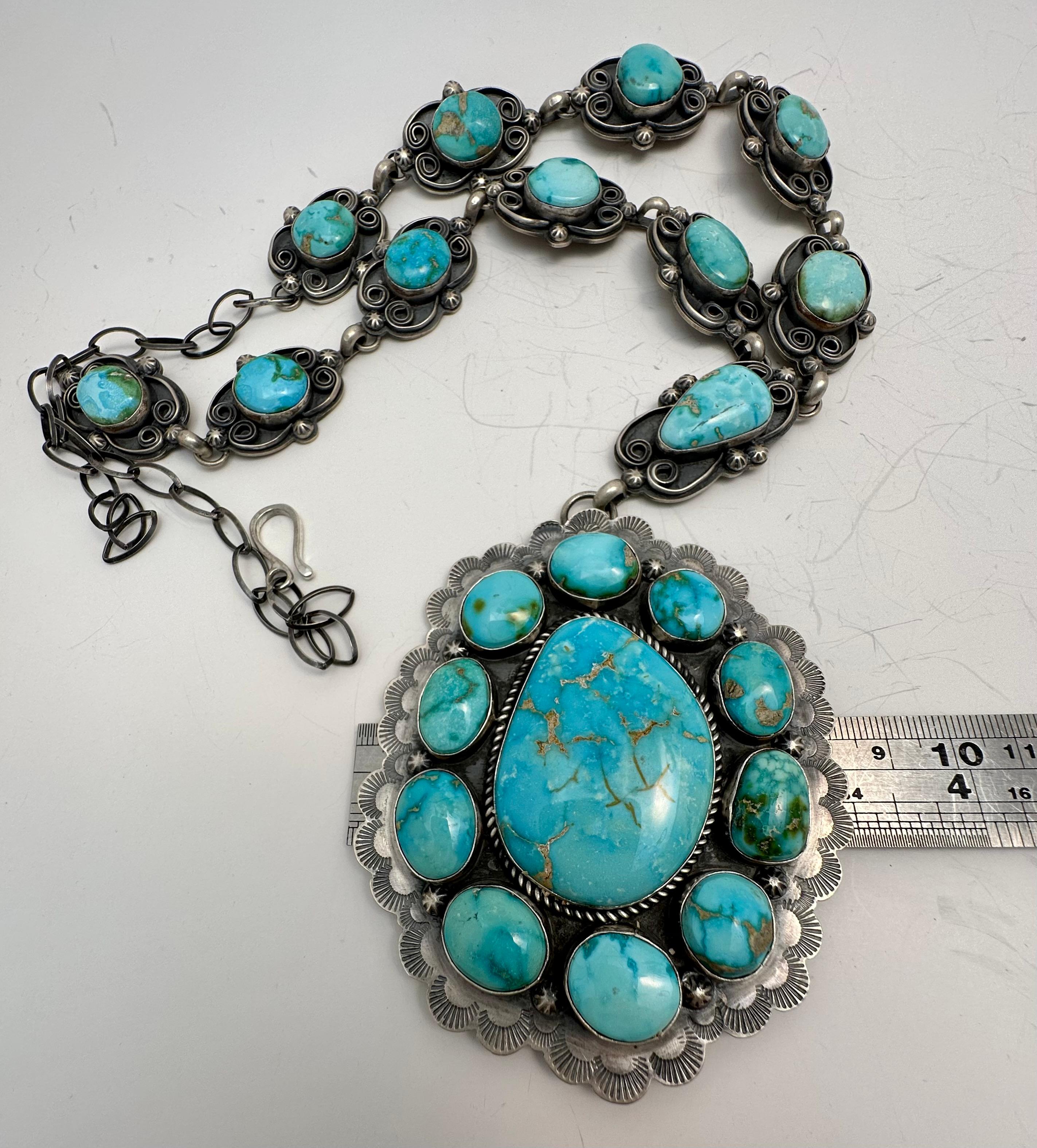 Navajo Sterling Silver .925 Sleeping Beauty Turquoise 30" Squash ...