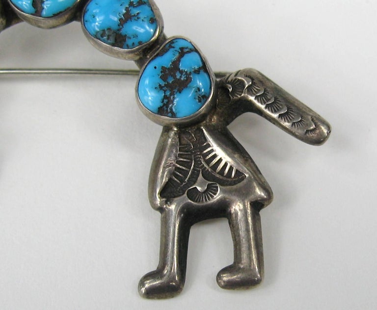 Navajo Sterling Turquoise Man Yei Hatband Brooch Pin For Sale at 1stDibs