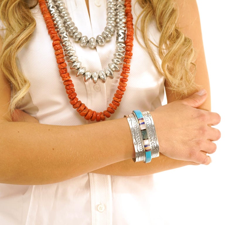 Navajo Stone-Set Sterling Cuff Bracelet For Sale at 1stDibs