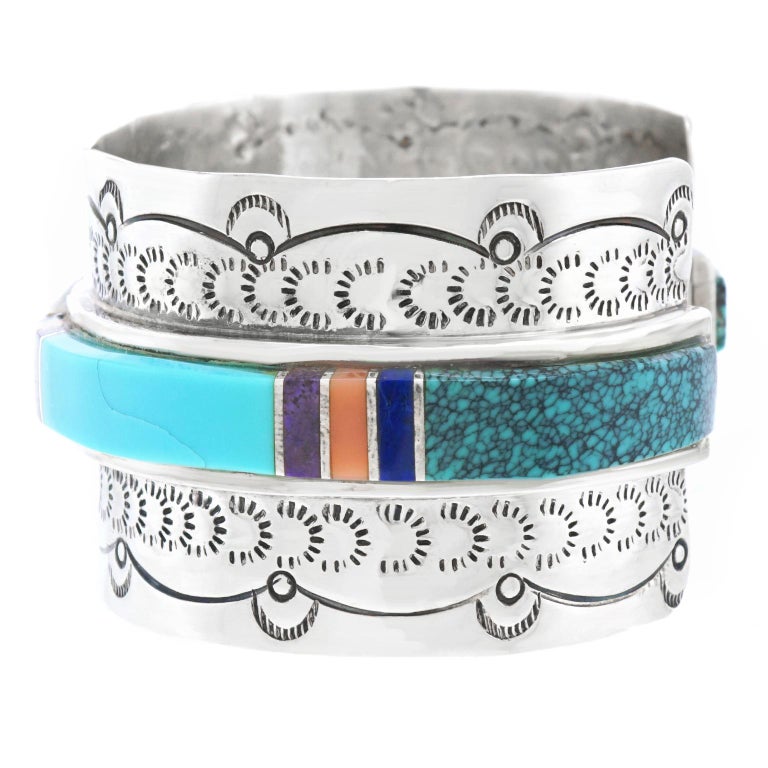 Navajo Stone-Set Sterling Cuff Bracelet For Sale at 1stDibs