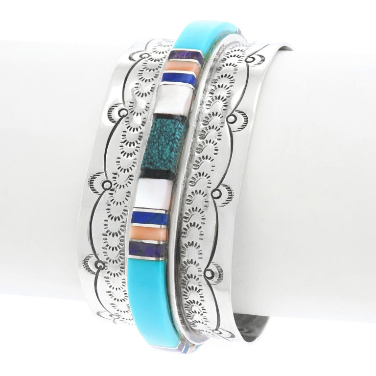 Navajo Stone-Set Sterling Cuff Bracelet For Sale at 1stDibs