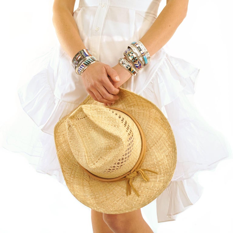 Navajo Stone-Set Sterling Cuff Bracelet For Sale at 1stDibs