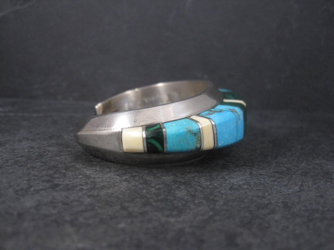 Navajo Turquoise Malachite Inlay Cuff Bracelet Elsie Yazzie For Sale at ...