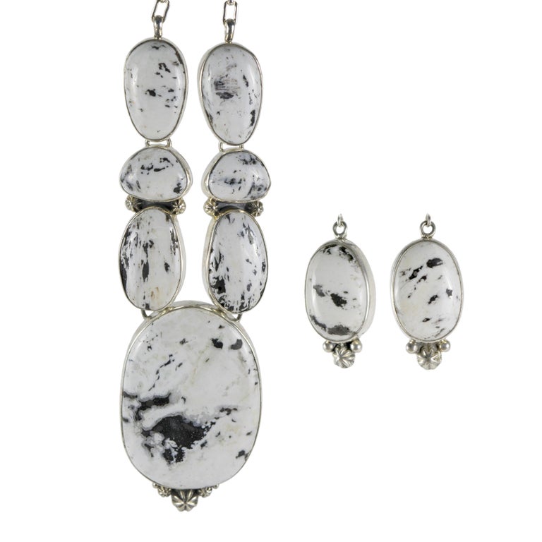 Navajo White Buffalo Turquoise Necklace And Earrings For Sale At 1stdibs