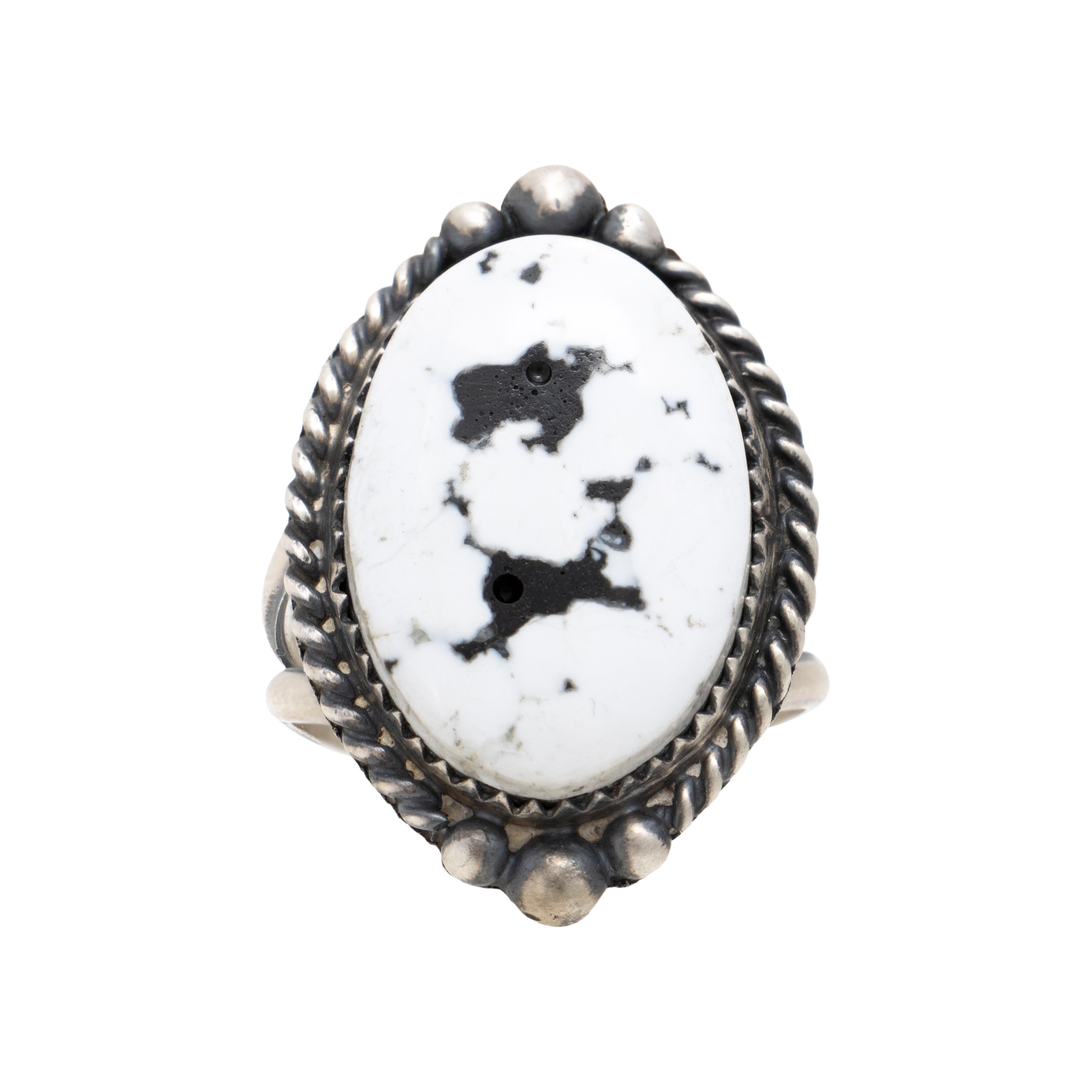 Navajo White Buffalo Turquoise Ring For Sale at 1stDibs