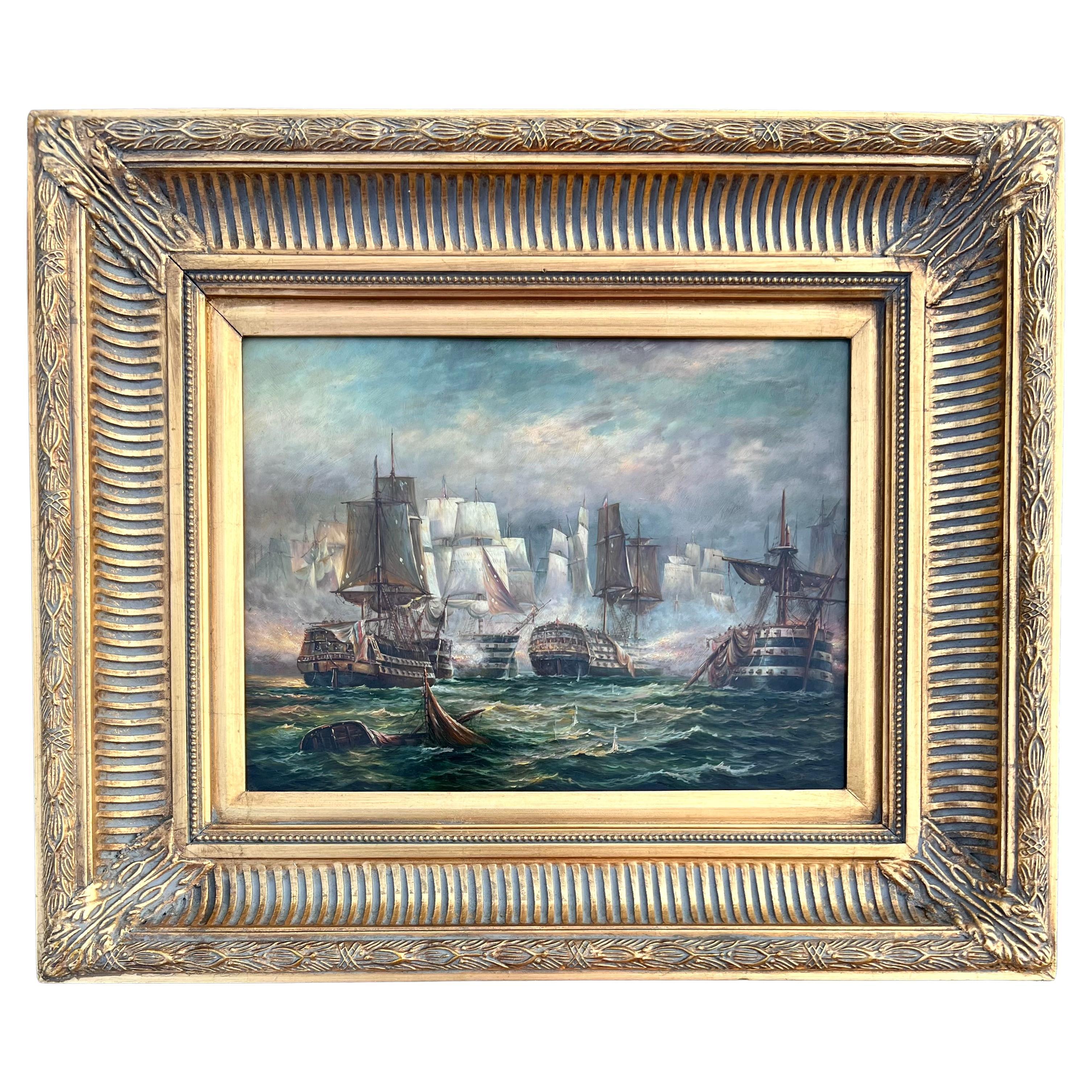 "Naval Battle Scene" 19th Century Painting For Sale at 1stDibs