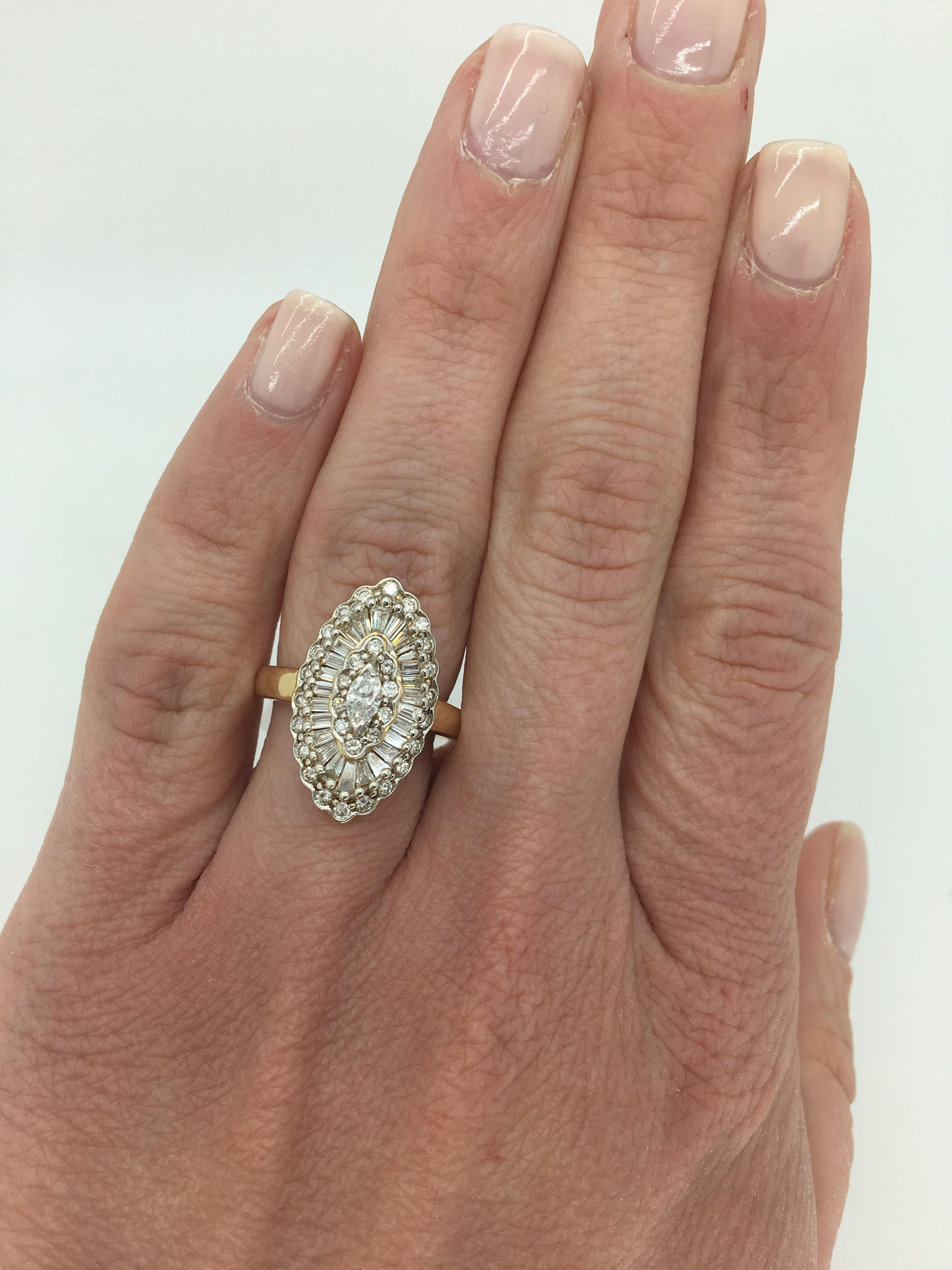 Navette Style Marquise Shaped Diamond Ring at 1stDibs