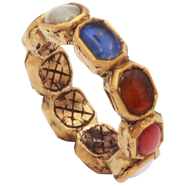 Navratna '9 stones of the planet' and Enamel Classic Ring Band at 1stDibs