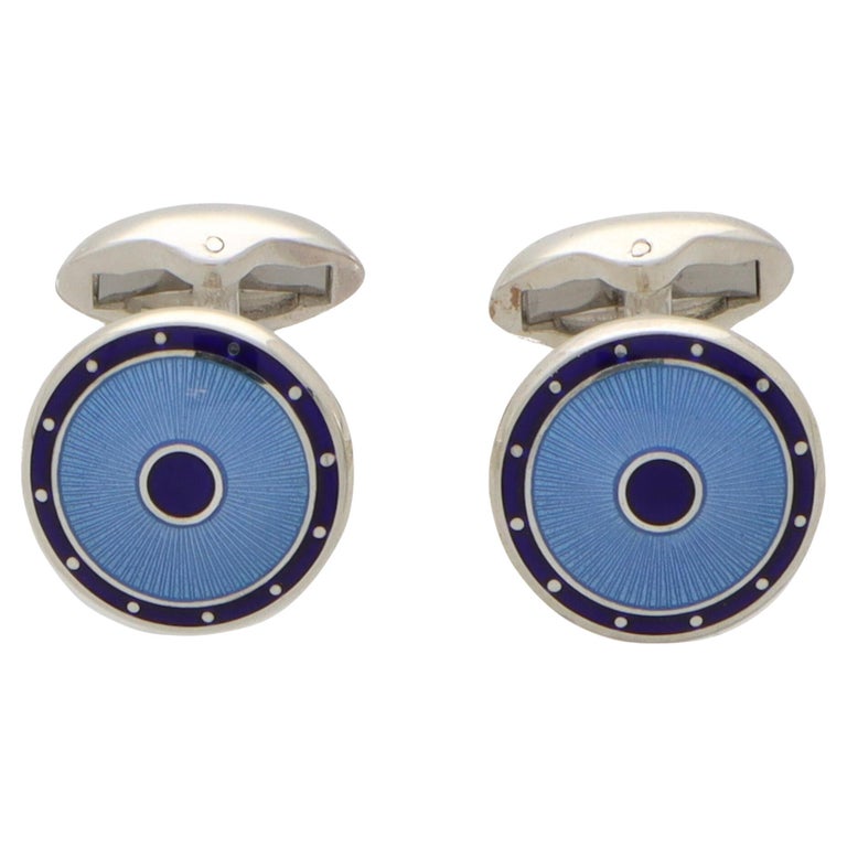 Navy and Light Blue Enamelled Shield Cufflinks in British Sterling ...