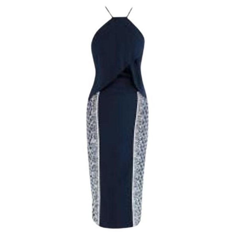 Navy and White Woven Panel Detail Dress For Sale at 1stDibs