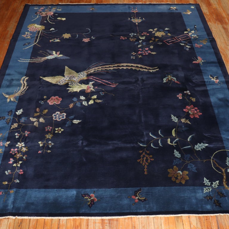 Navy Antique Chinese Art Deco Nichols Rug For Sale at 1stDibs