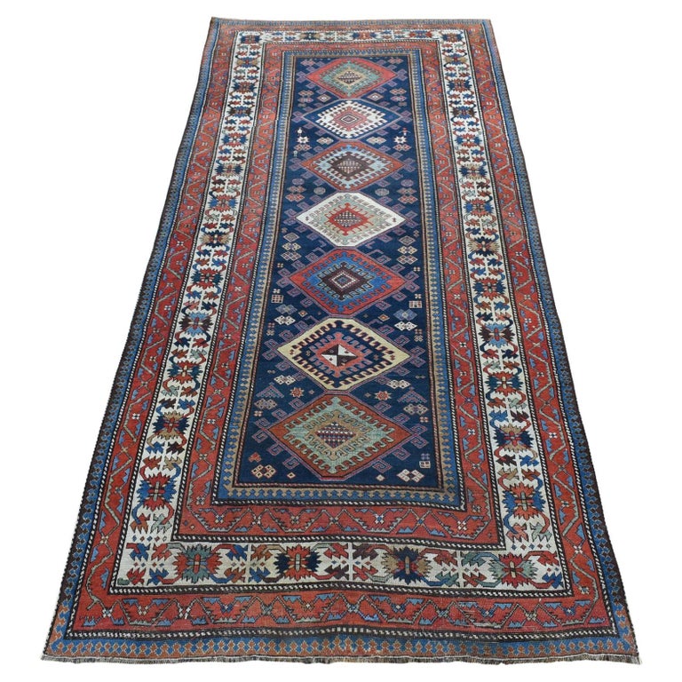 Navy Blue Antique Caucasian Kazak Clean Even Wear Hand Knotted Pure ...