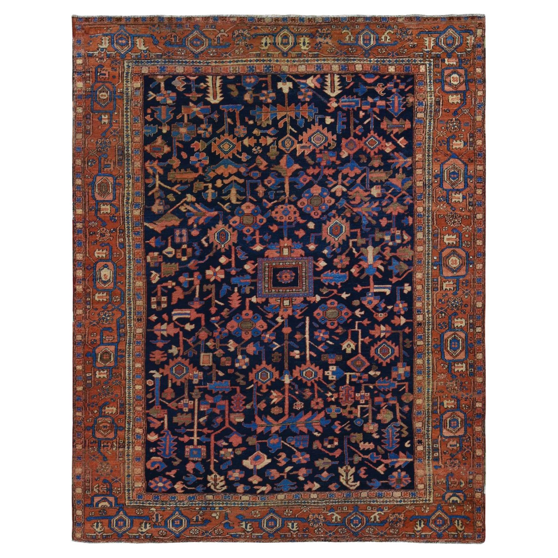 Beige Antique Persian Heriz All Over Design Pure Wool Hand Knotted ...