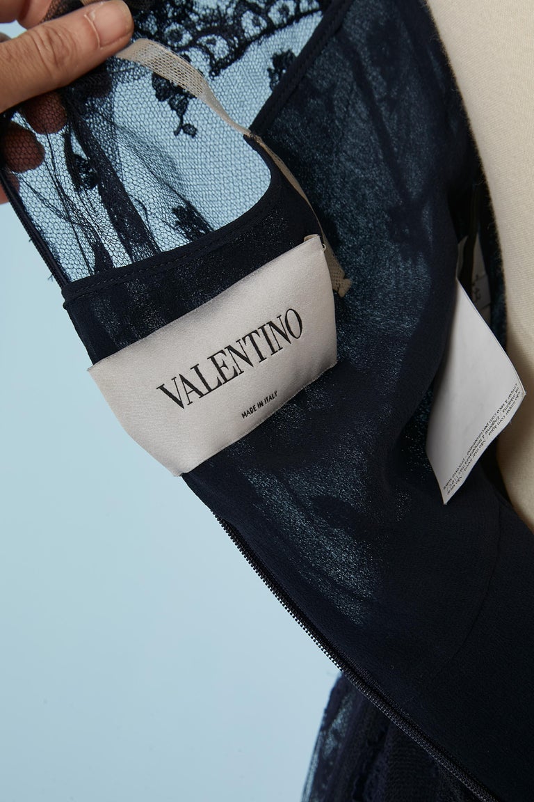 Navy blue cocktail dress in lace with black ribbons and ruffles ...