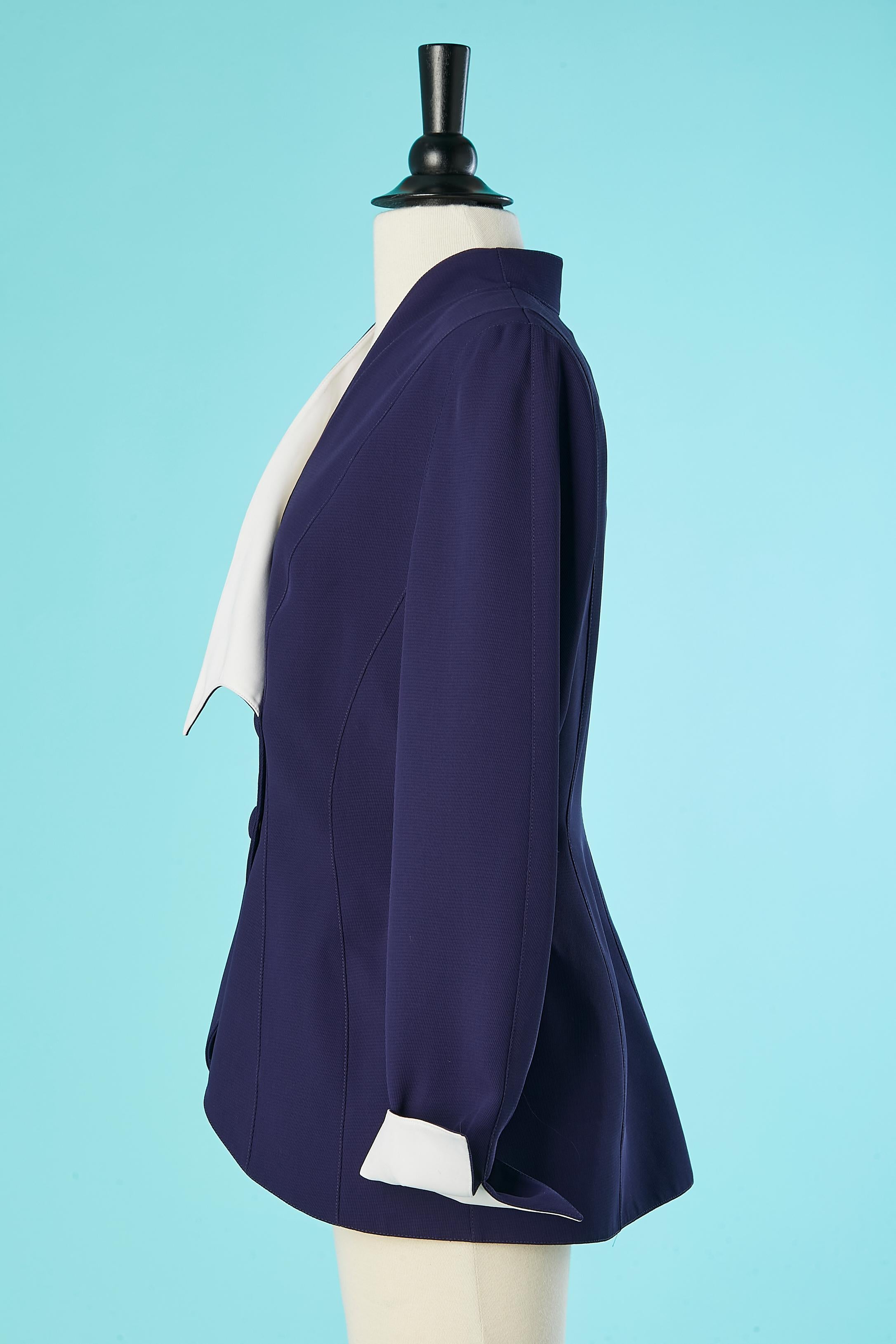 Navy blue double-breasted jacket with white collar and cuffs Thierry ...