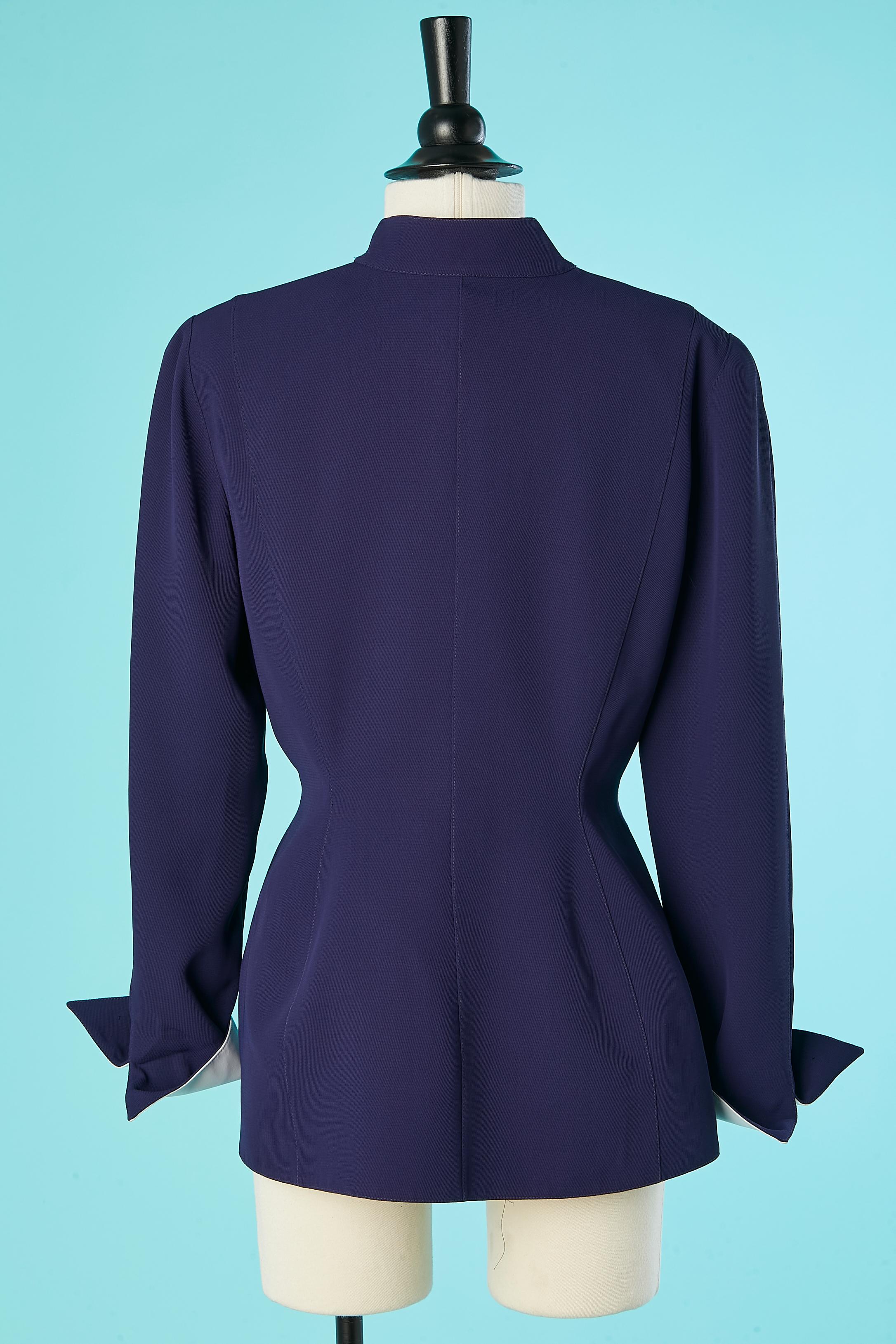 Navy blue double-breasted jacket with white collar and cuffs Thierry ...