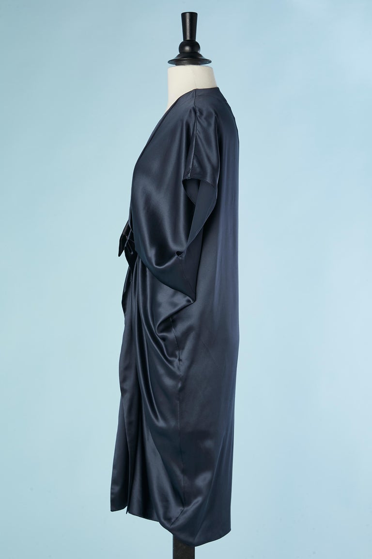 Navy blue draped cocktail dress with black satin bow Lanvin by Alber ...