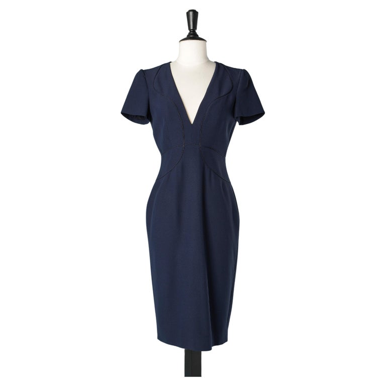 Navy blue dress with short sleeve and cutwork Alexander McQueen For ...