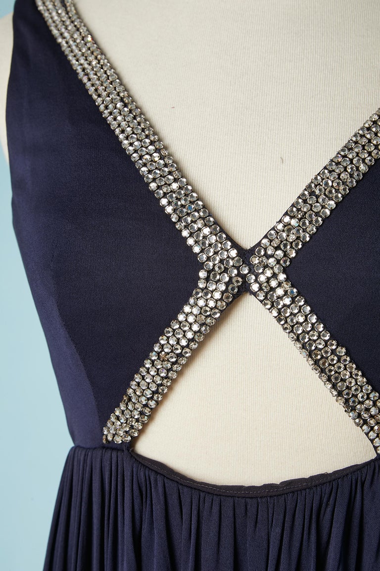 Navy blue jersey dress with rhinestone neckline edge "Modern Couture ...