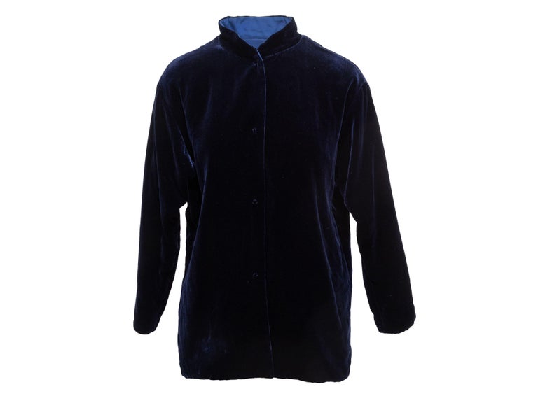 Navy and Blue Reversible Velvet Jacket For Sale at 1stDibs