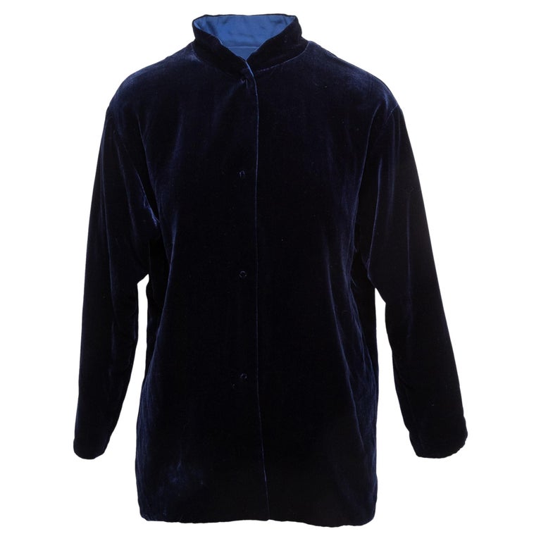 Navy and Blue Reversible Velvet Jacket For Sale at 1stDibs