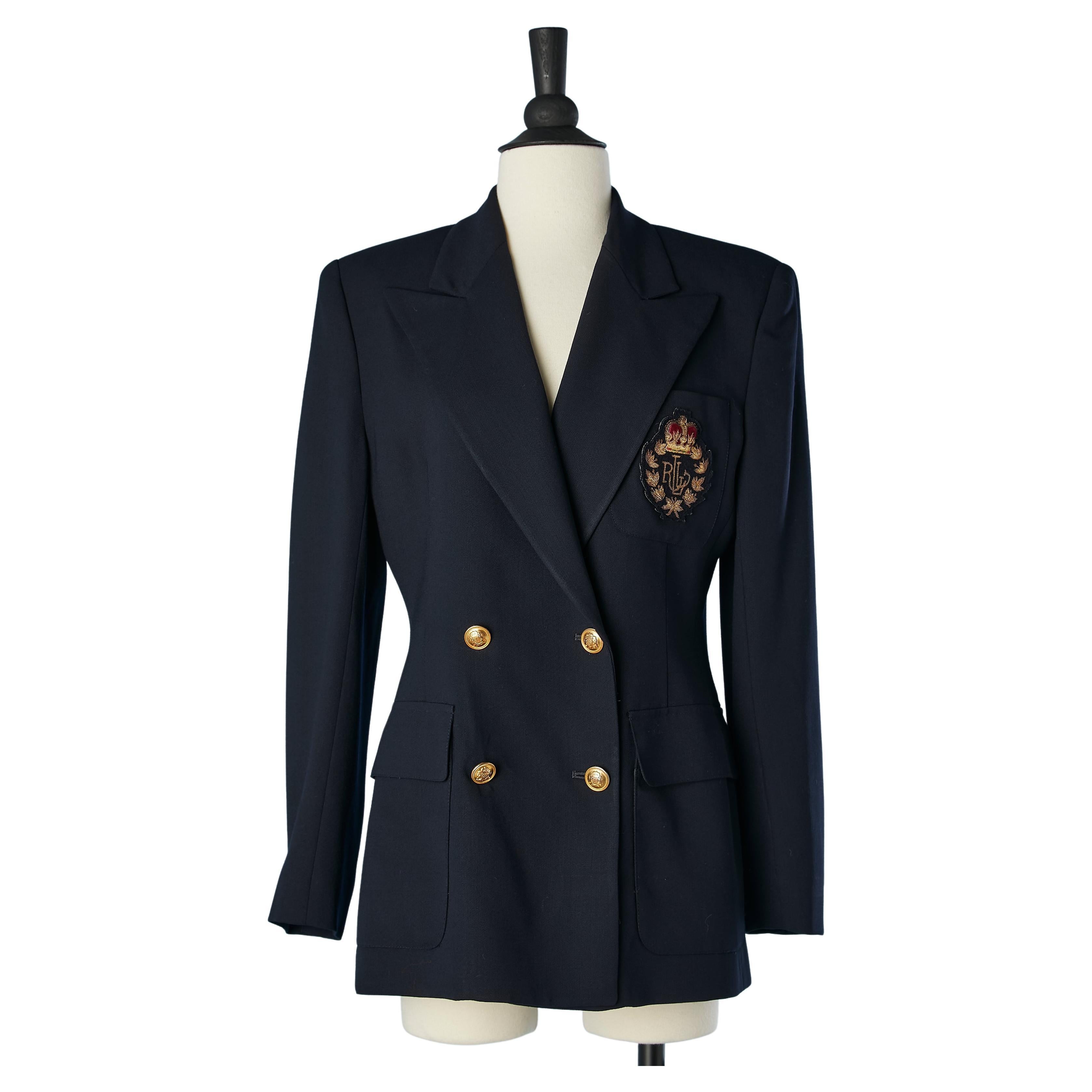 Navy Blue wool double-breasted blazer Lauren Ralph Lauren at 1stDibs